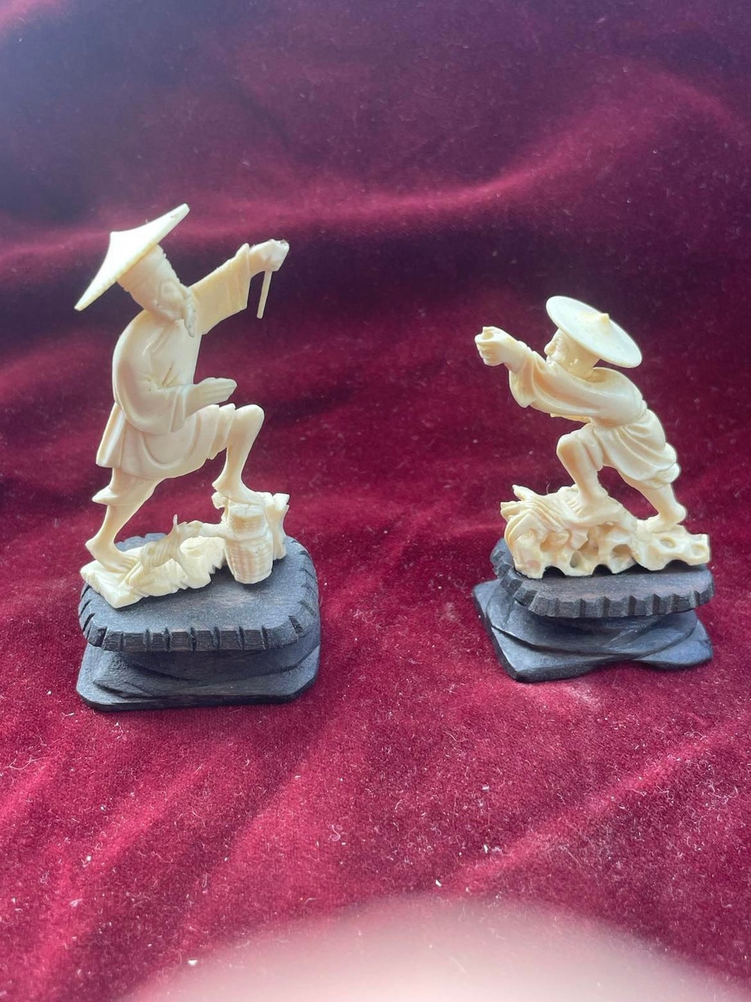 Antique Carved Bone Fisherman Statues - Etsy