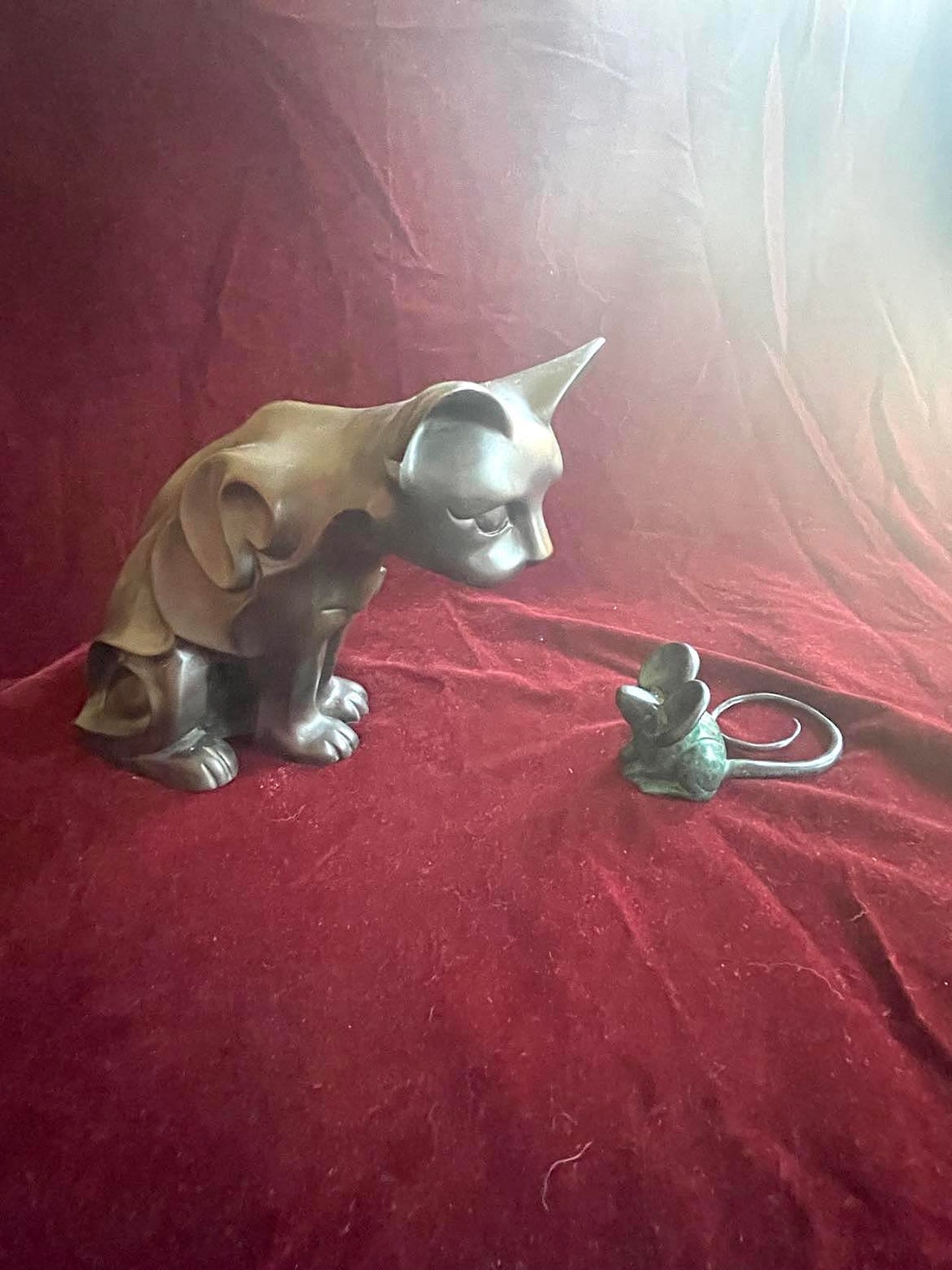 Certified John Jagger Bronze Cat and Mouse Statues, Signed, 1996 AP 9/ ...