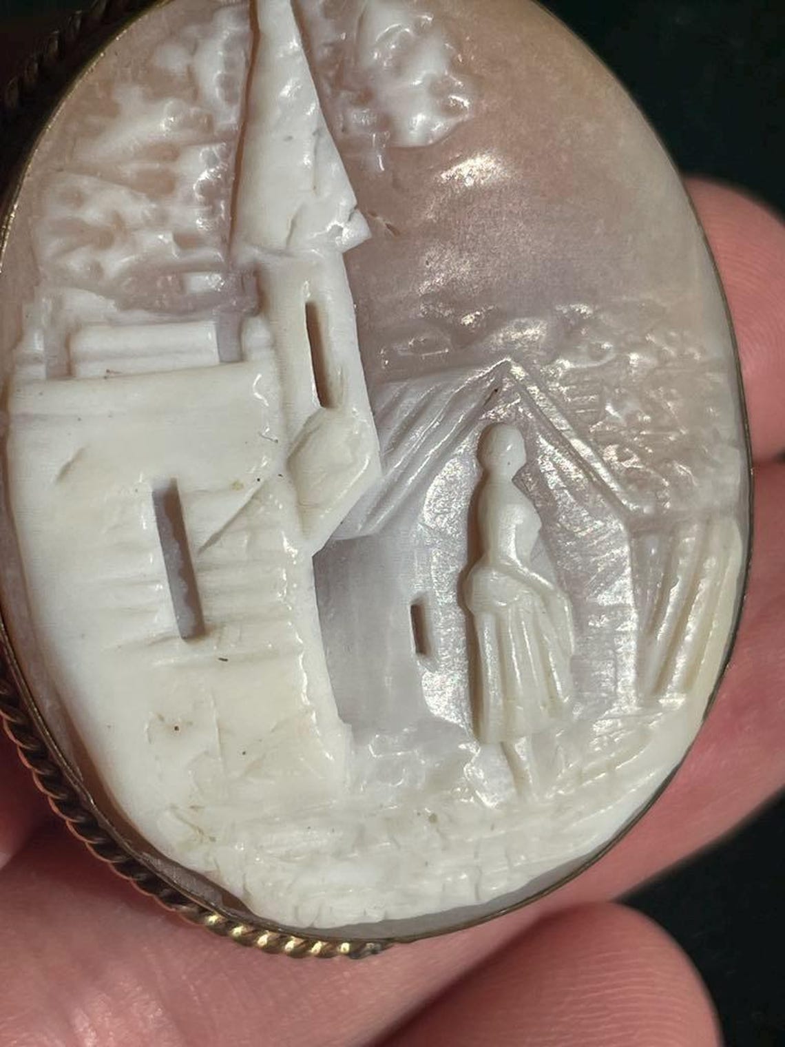 Antique Shell Cameo With Castle and Lady Design - Etsy