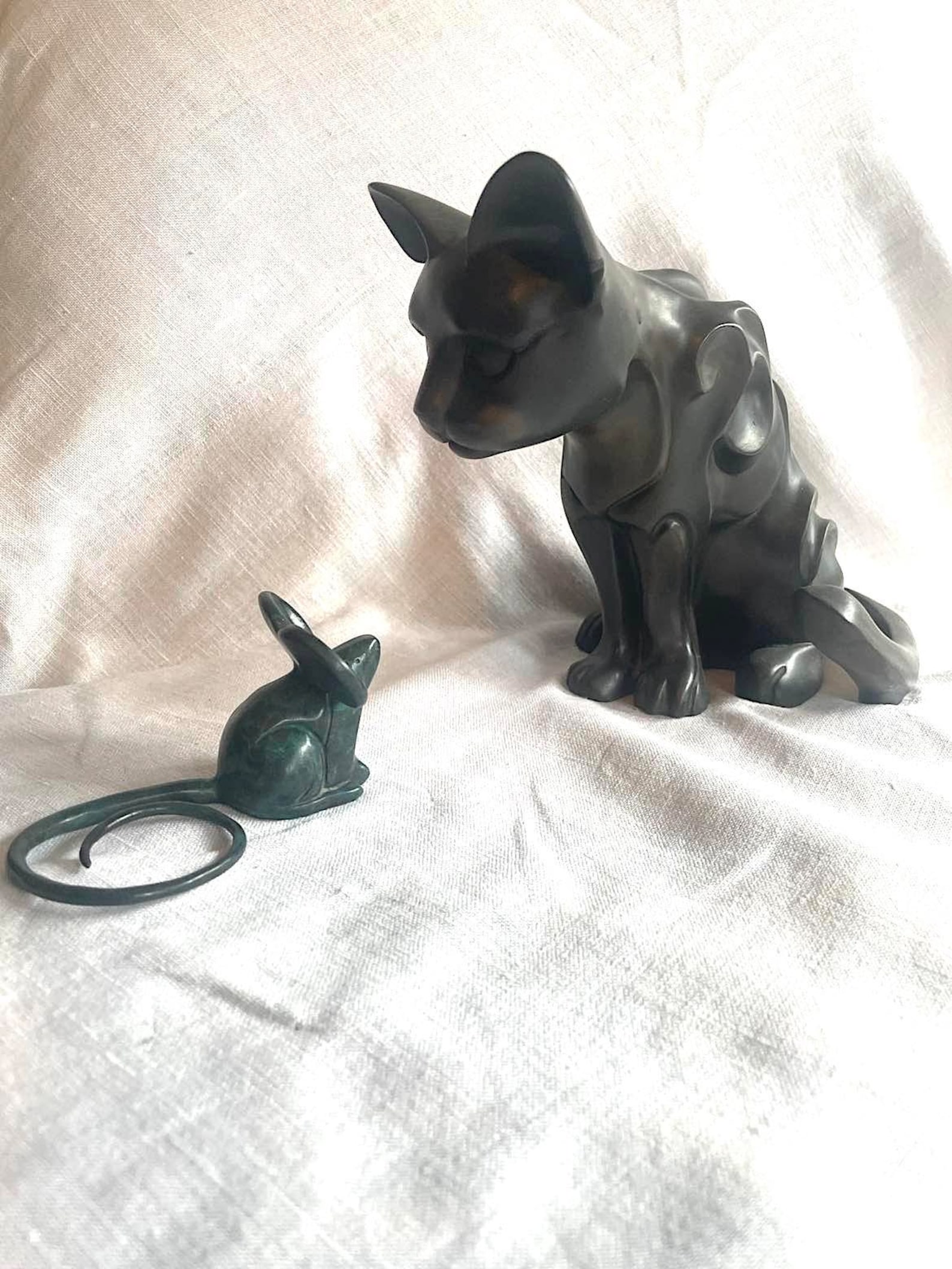 Certified John Jagger Bronze Cat and Mouse Statues, Signed, 1996 AP 9/ ...