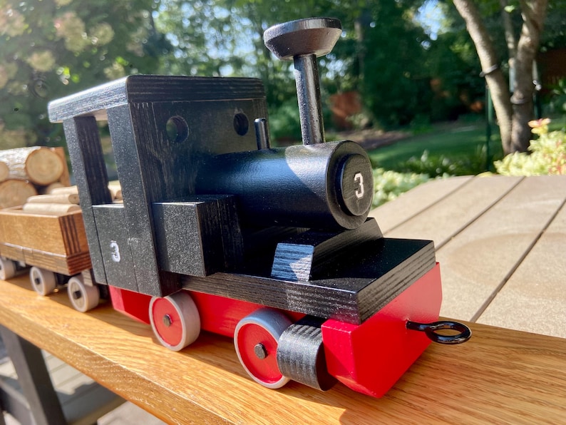 Narrow Gauge Logging Train (black & Red Engine) - Custom Wooden Model ...