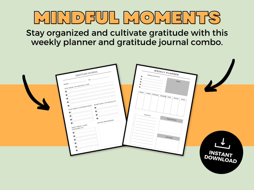 Mindful Moments, Printable Weekly Planner and Gratitude Journal - Etsy