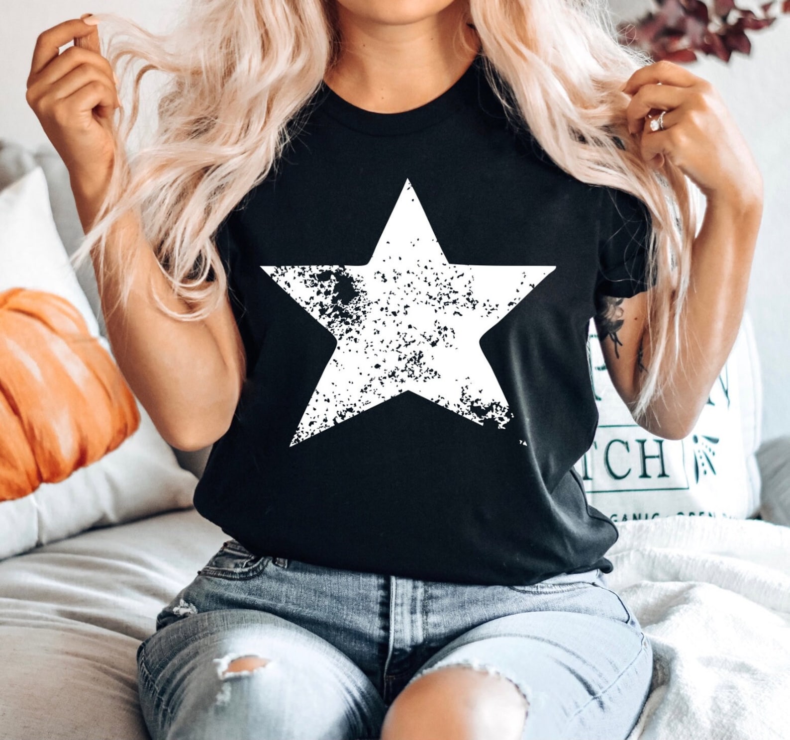 Distressed Star Shirt, White Star Shirt, Black Star, Star Shirt, Star ...