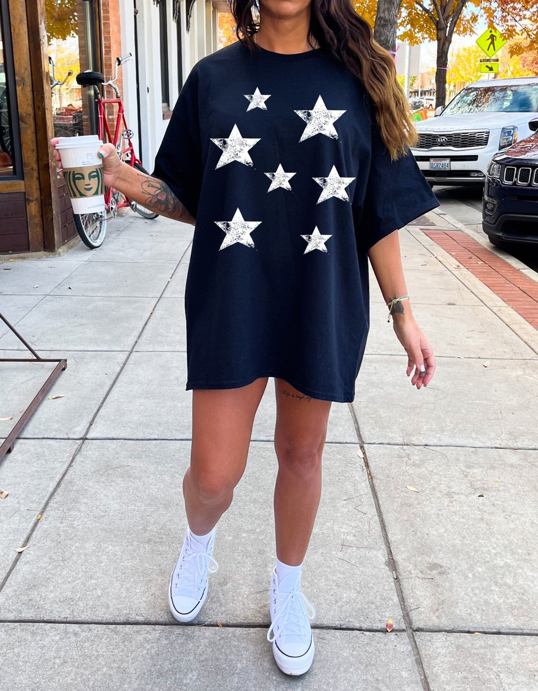 Distressed Star Shirt, White Star Shirt, Black Star, Star Shirt, Star ...