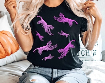 Pink Tiger Shirt Lightning Bolt Tshirt Trendy Aesthetic Tiger T Shirt ...