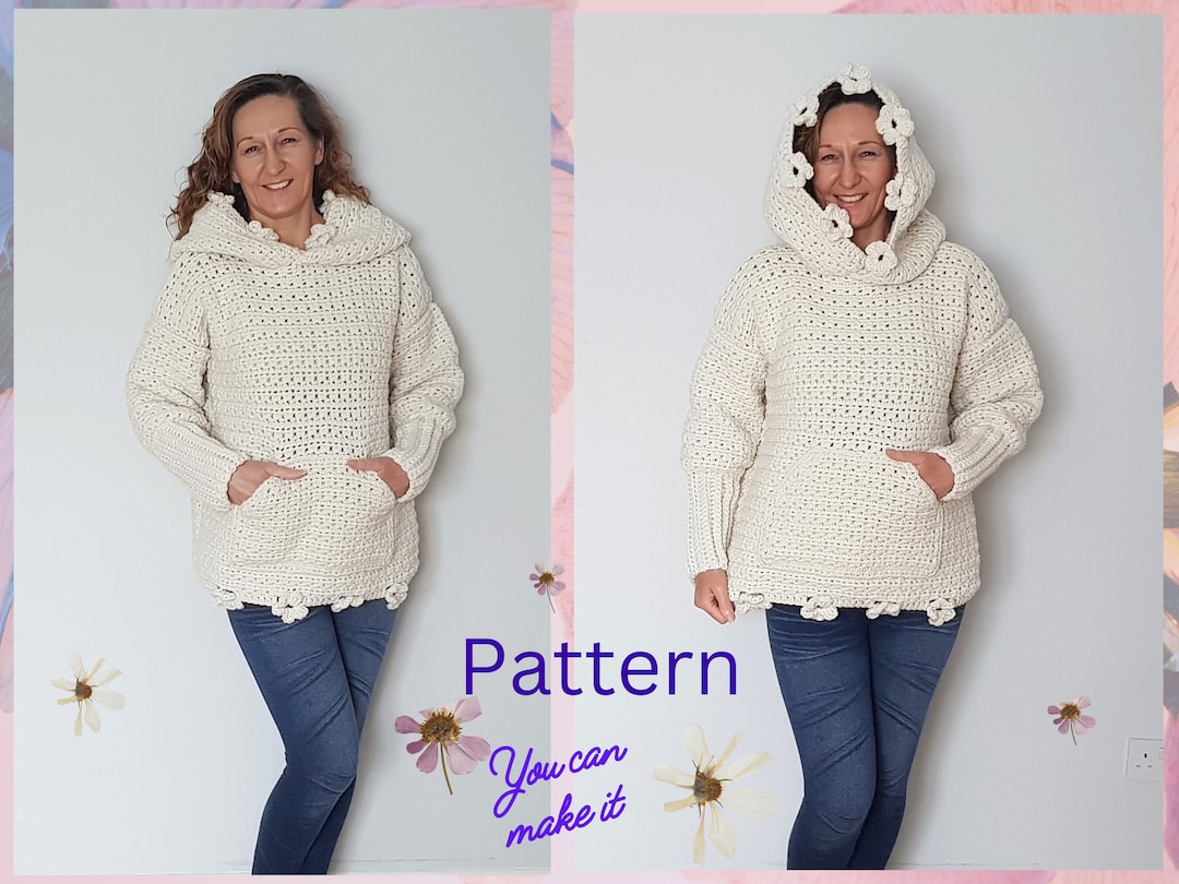 Oversized Hoodie Pattern, Crochet Top Pattern, Crochet Hoodie Pattern, Crochet Oversized Sweater ...