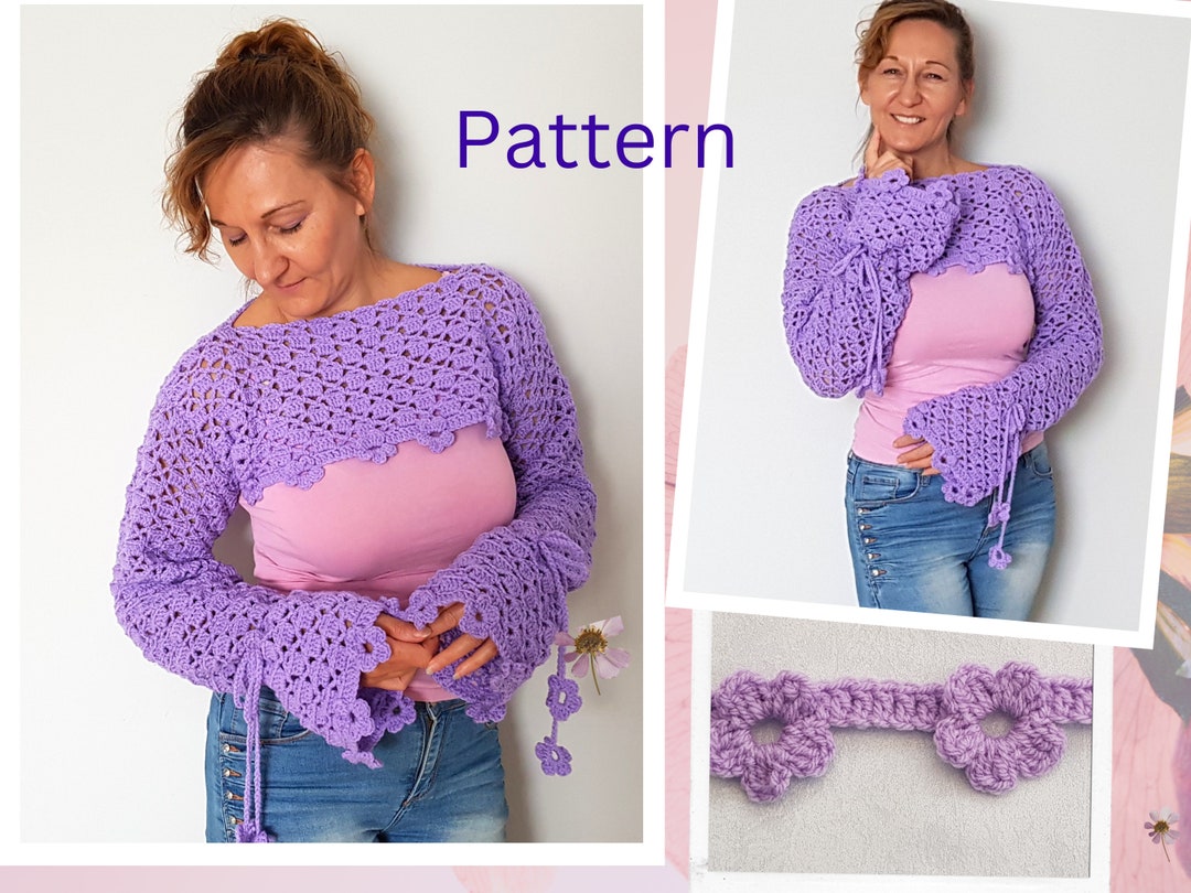 Crochet Shrug Pattern, Crochet Sleeves Pattern, Crochet Crop Top ...