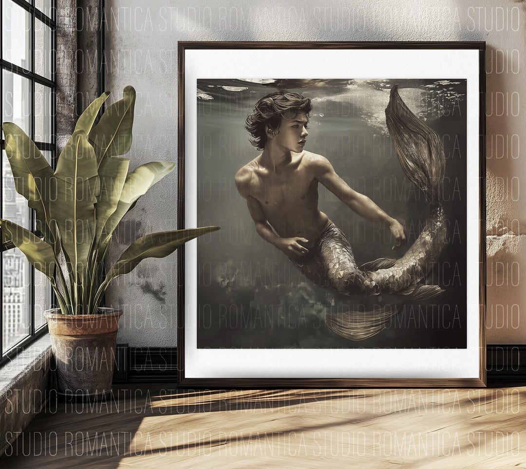 Mermaid Art Print Merman Merboy Portrait Giclee Art Print Poster ...