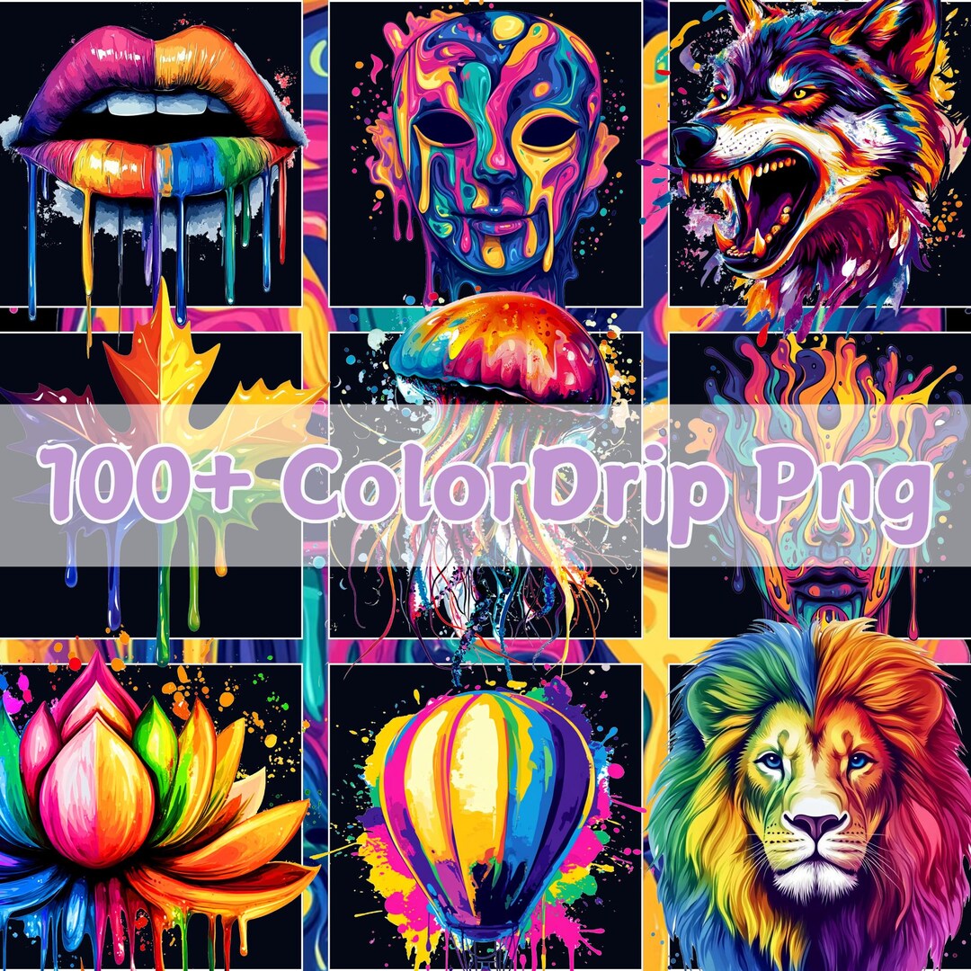 100 Color Drip T-shirt Design Bundle Premium Color Drip Art for Shirts ...