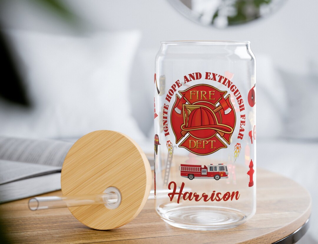 Personalized Firefighter Iced Coffee Glass, Firefighter Beer Glass Can ...