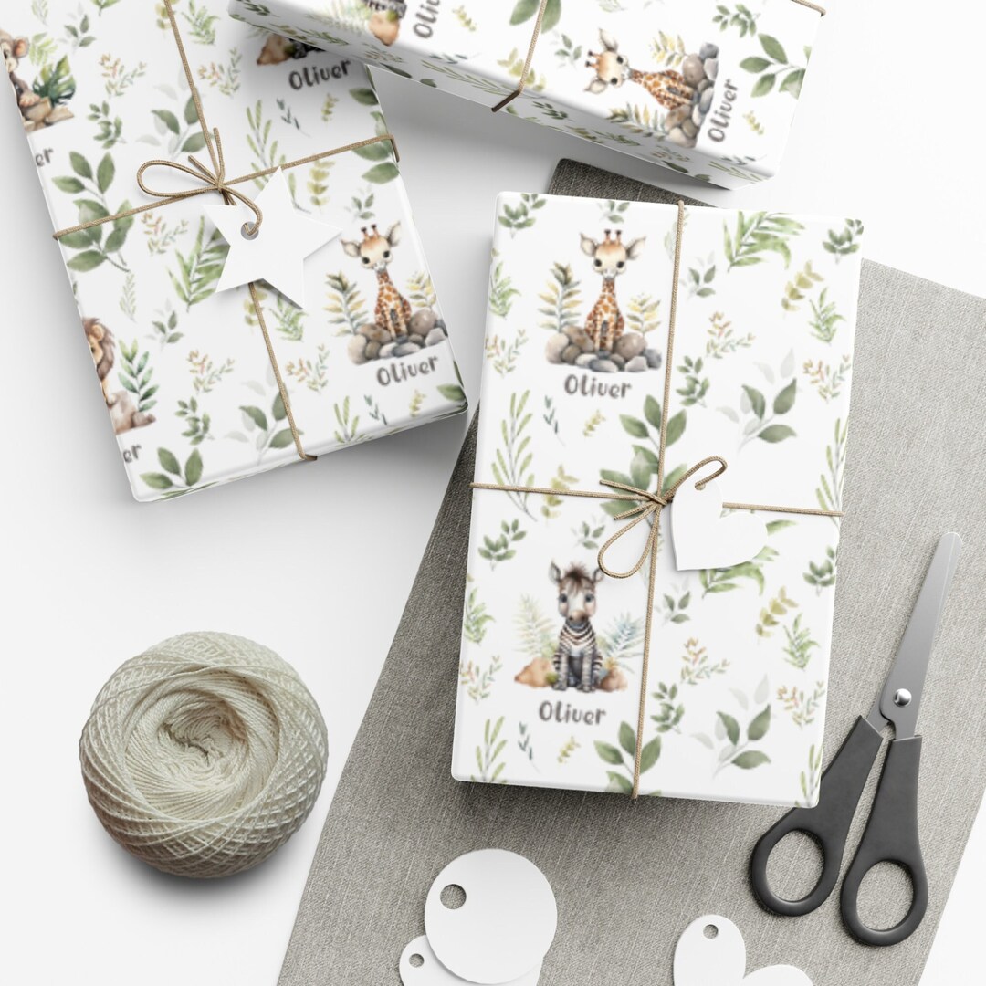 Personalized Safari Animal Wrapping Paper, Name Wrapping Paper, Safari ...