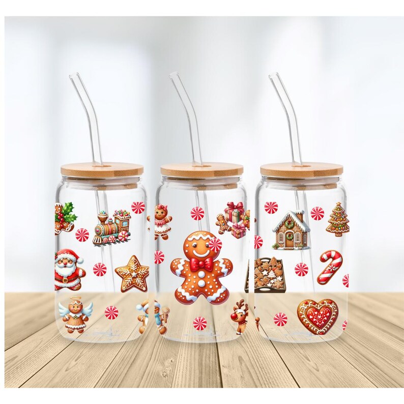 Christmas Gingerbread Man Libbey Glass Wrap UV DTF Transfer 16oz Cup ...