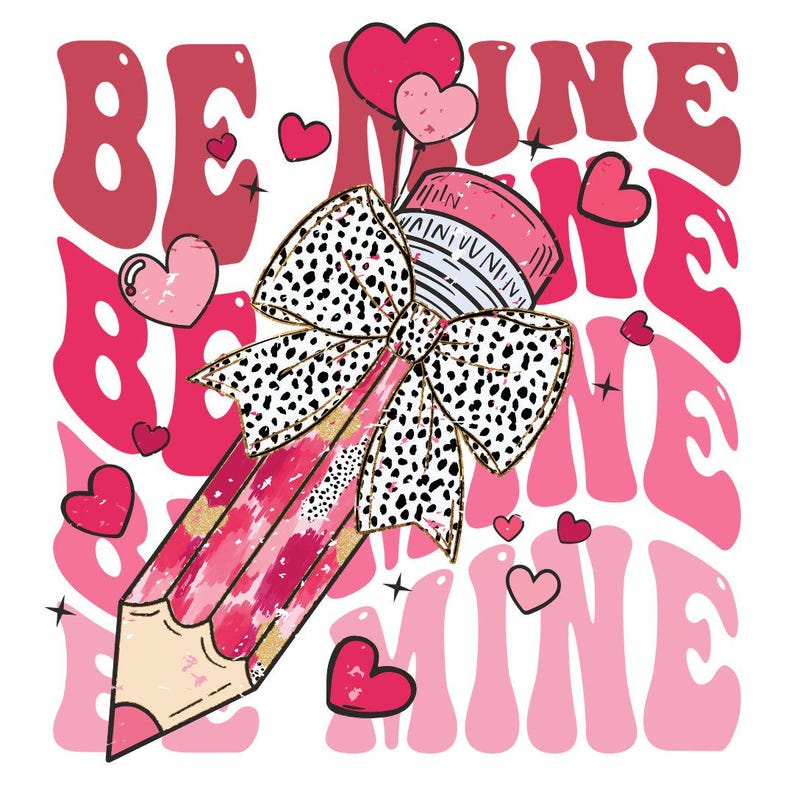 Teacher Valentine Coquette Bow Pencil PNG Glitter Heart Design Retro ...
