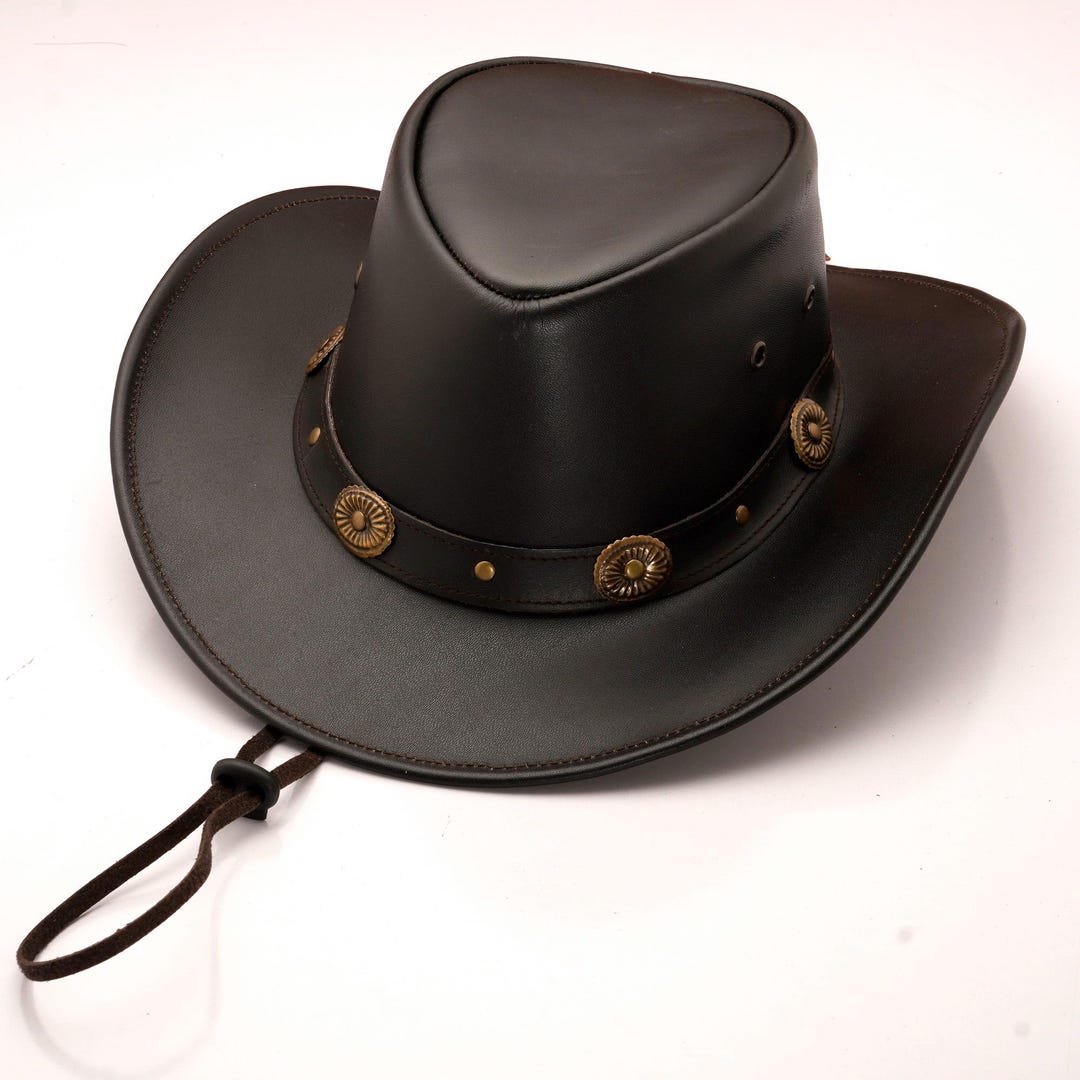 Classic Black Lather Cowboy Hat With Badge Accent* - Etsy