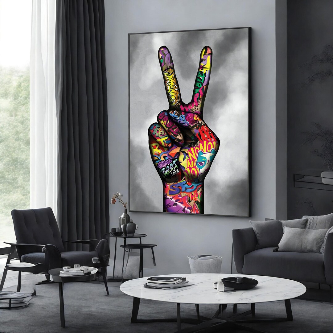 Freedom Graffiti Canvas Painting, Finger Canvas Painting, Peace Sign ...