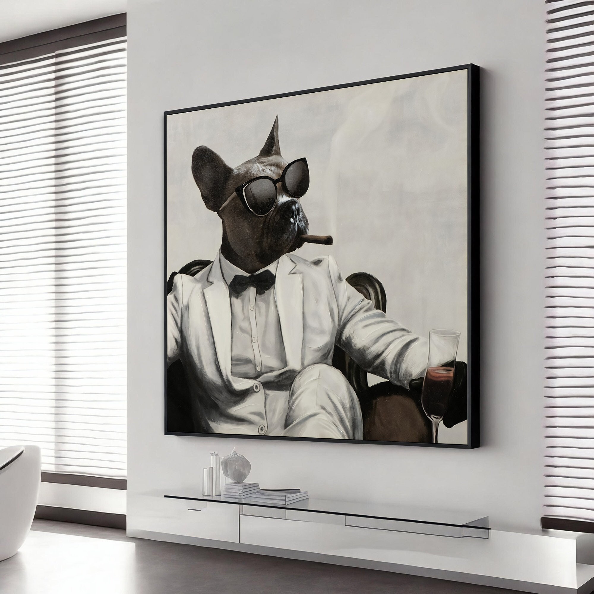 Bulldog Smoking Cigar and Resting in a Leather Chair Modern Design ...
