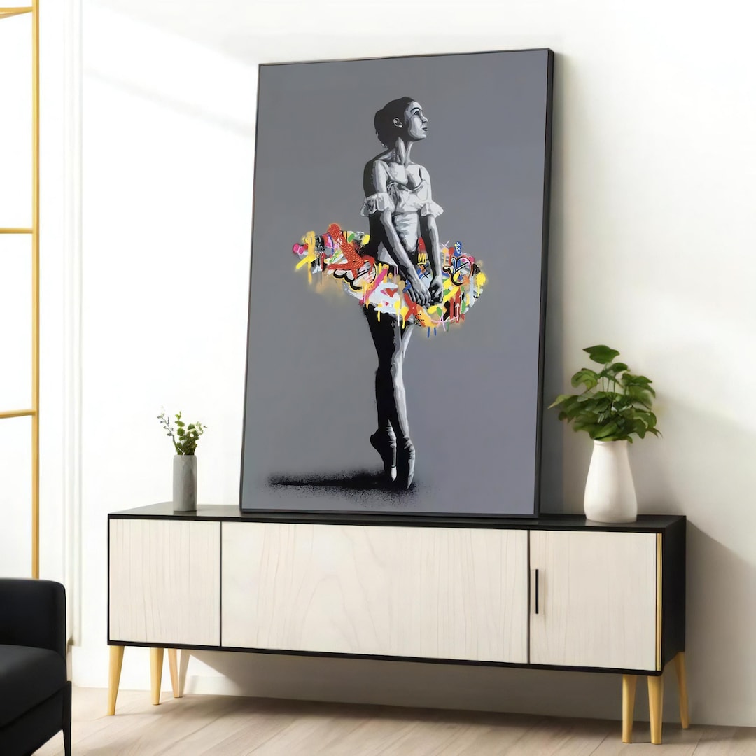 Banksy Ballet Dancer Canvas Painting - Striking Ballerina Wall Decor ...