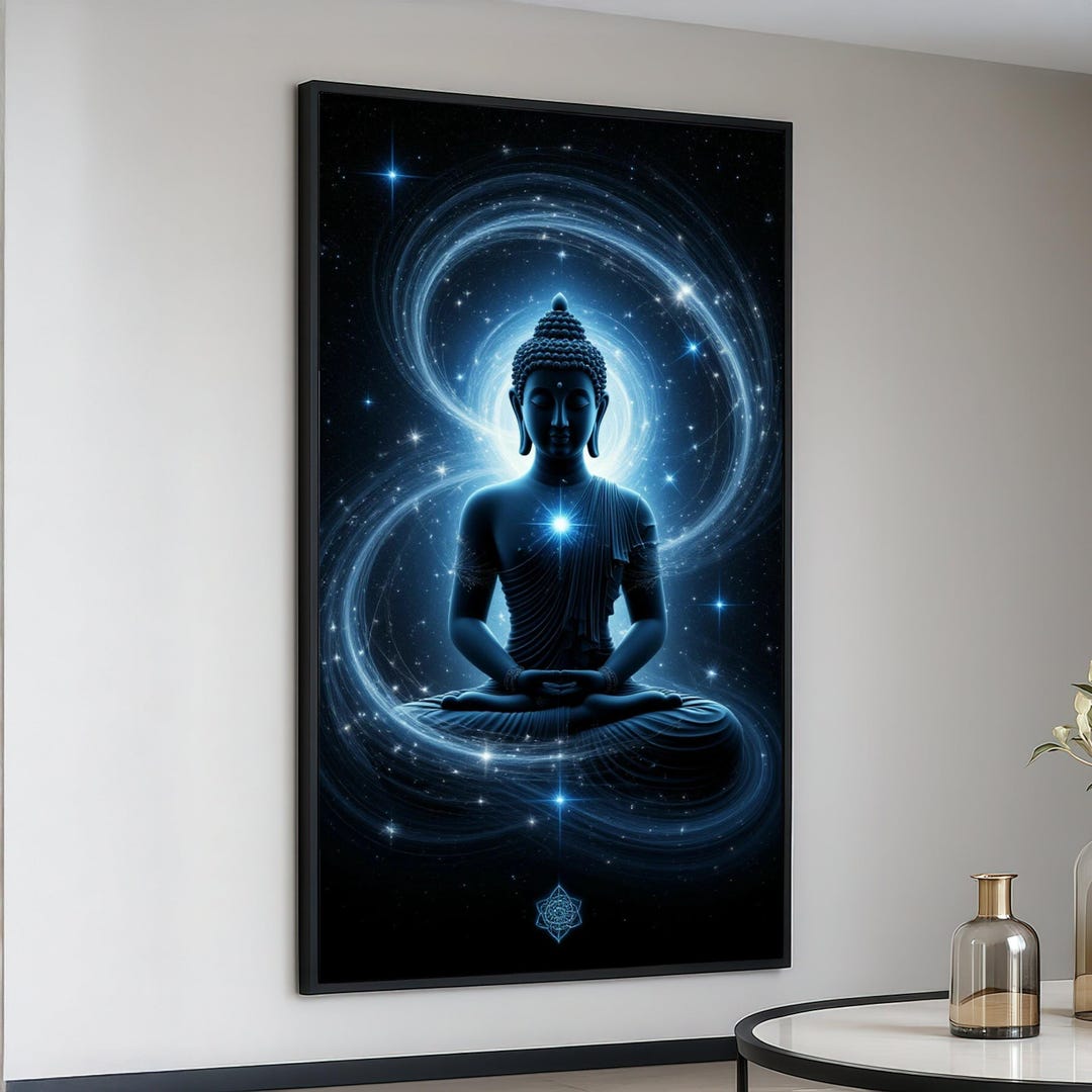 Cosmic Buddha Meditation Canvas, Spiritual Wall Art, Galaxy Aura Canvas ...