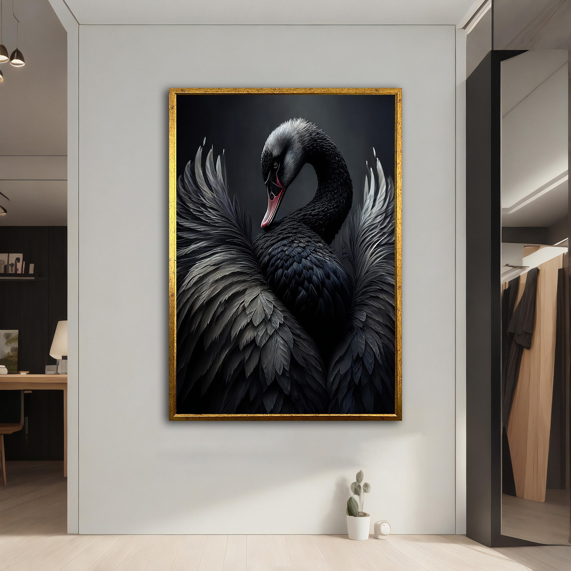 Swan Painting, Black Swan Art, Swan Wall Art, Swan Decor, Bird Painting ...