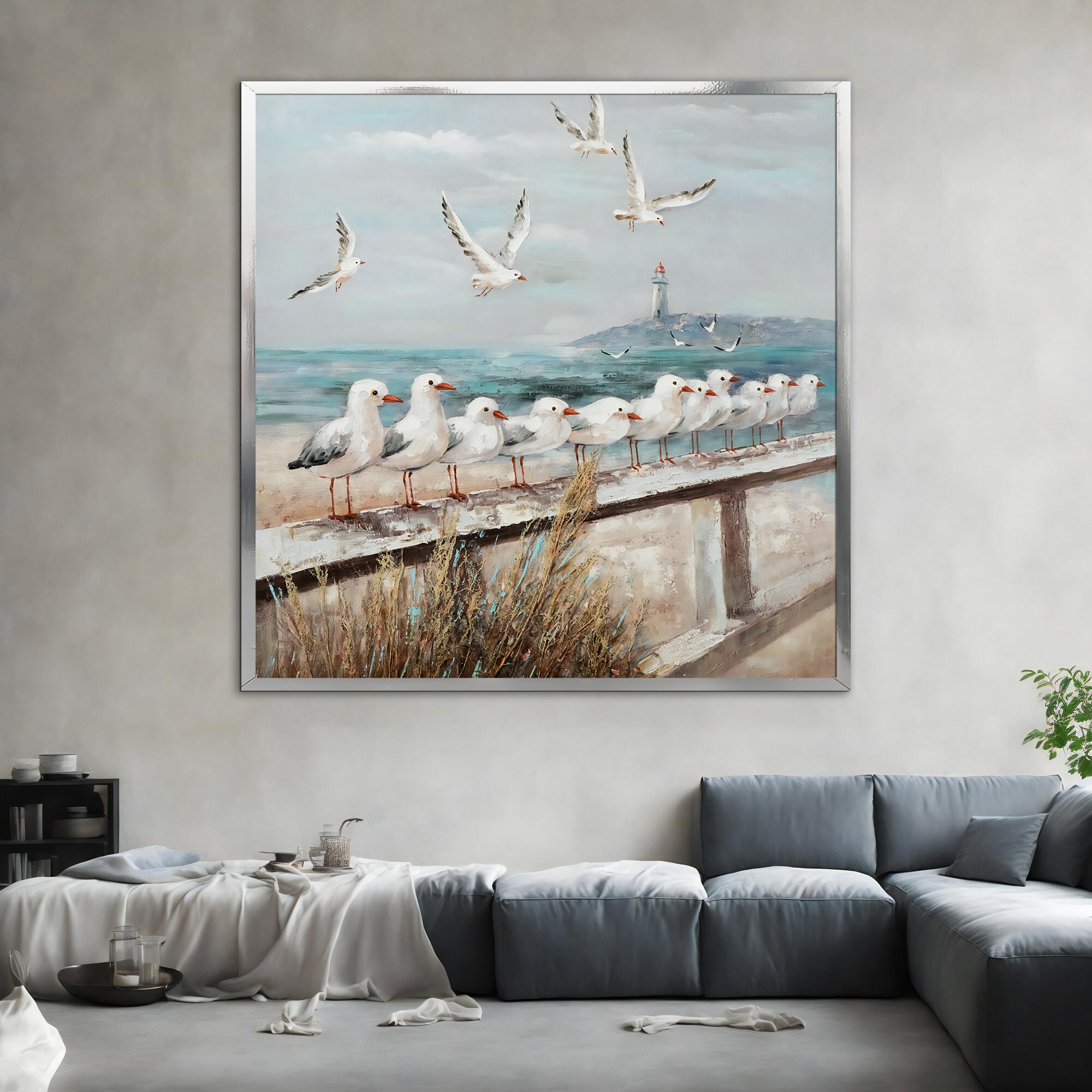 Seagull Wall Art White Painting Canvas Prints Birds Beach Themed ...