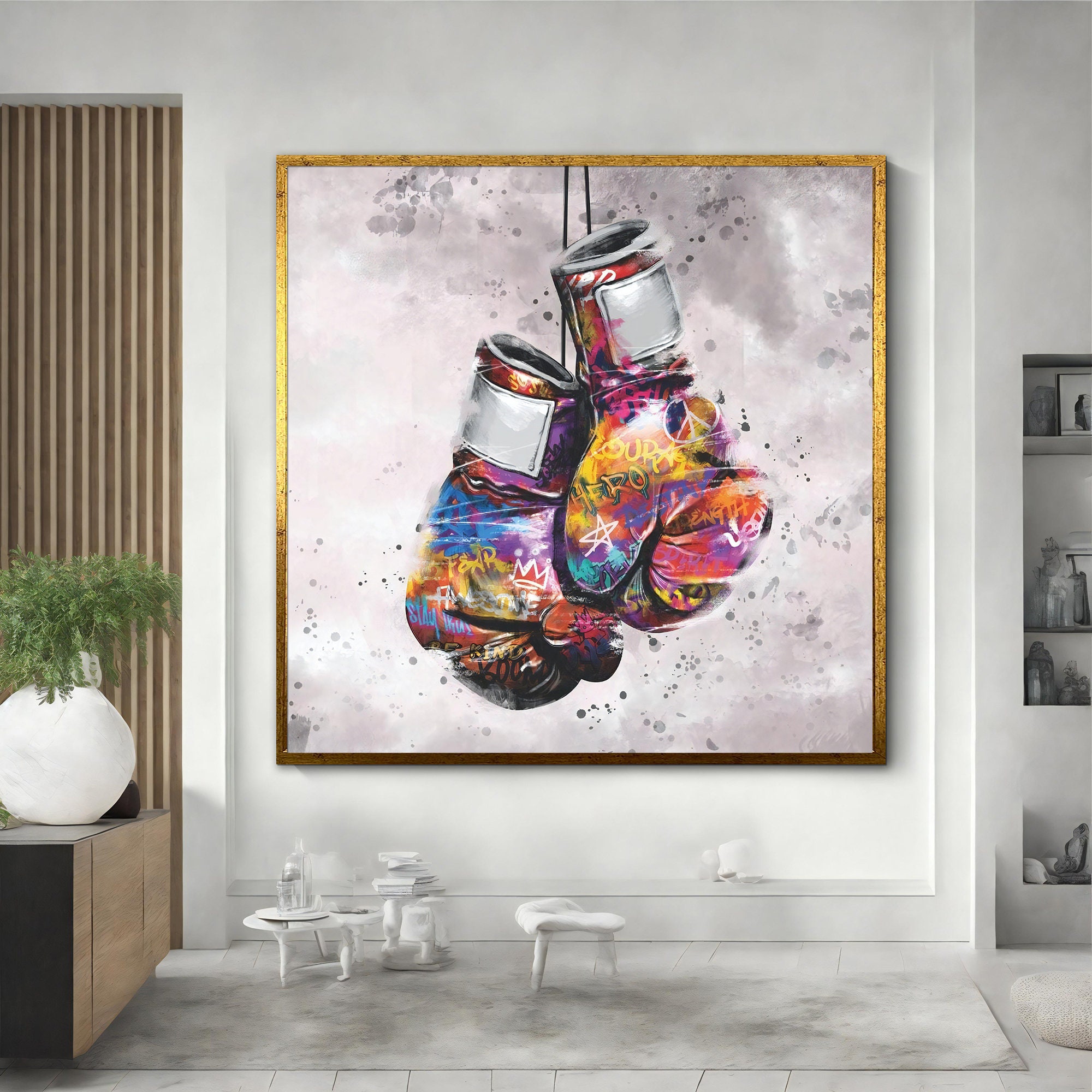 Graffiti Boxing Gloves Canvas, Banksy Wall Art, Graffiti Canvas ...