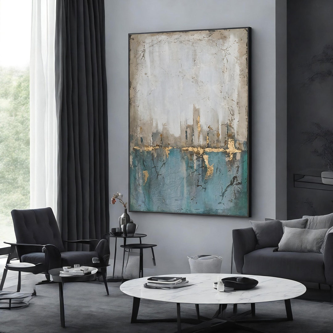 Large Navy Blue Abstract Painting Navy Blue Art Living Room Canvas Wall ...