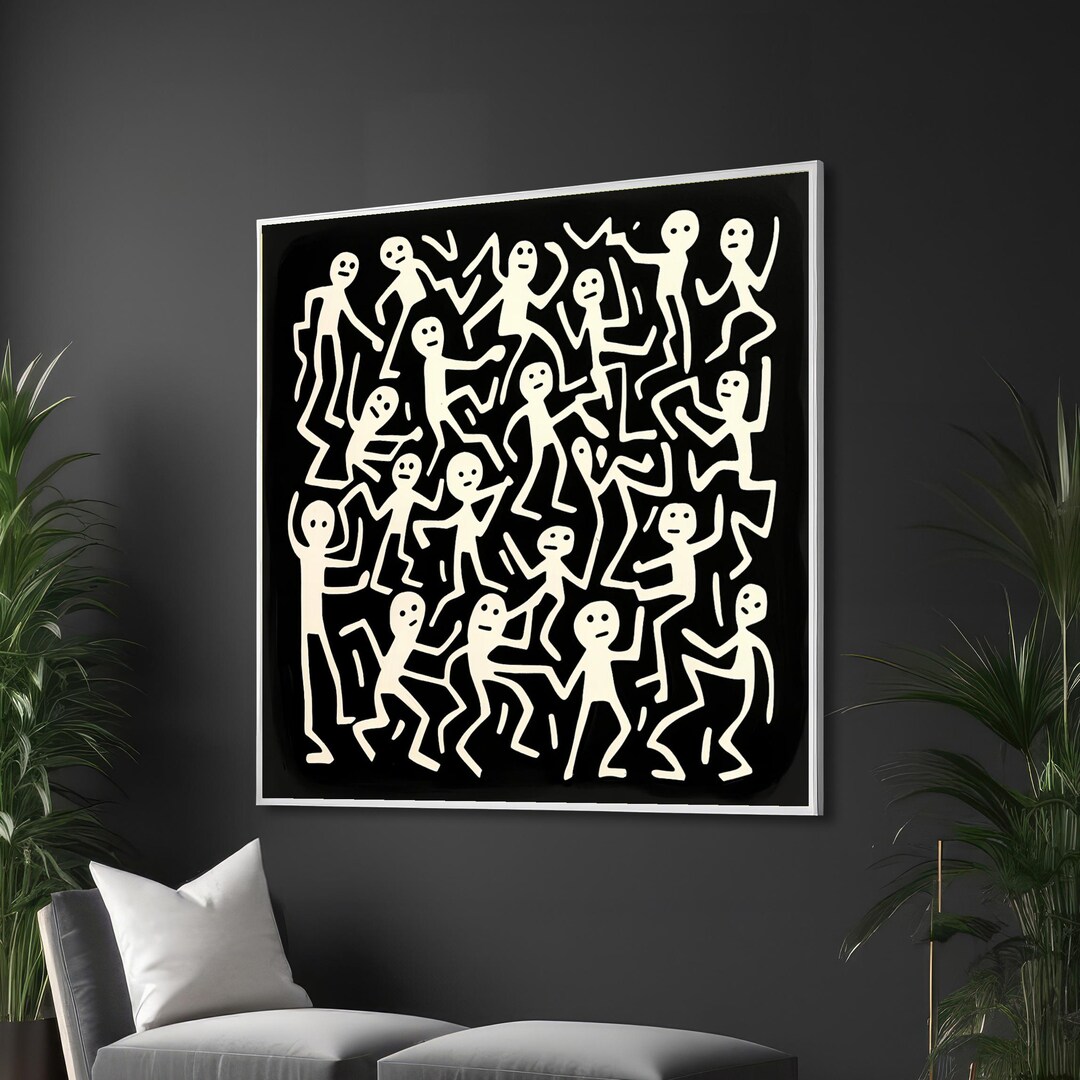 Dancing Figures Canvas, Abstract People Art, Black and White Wall Art ...