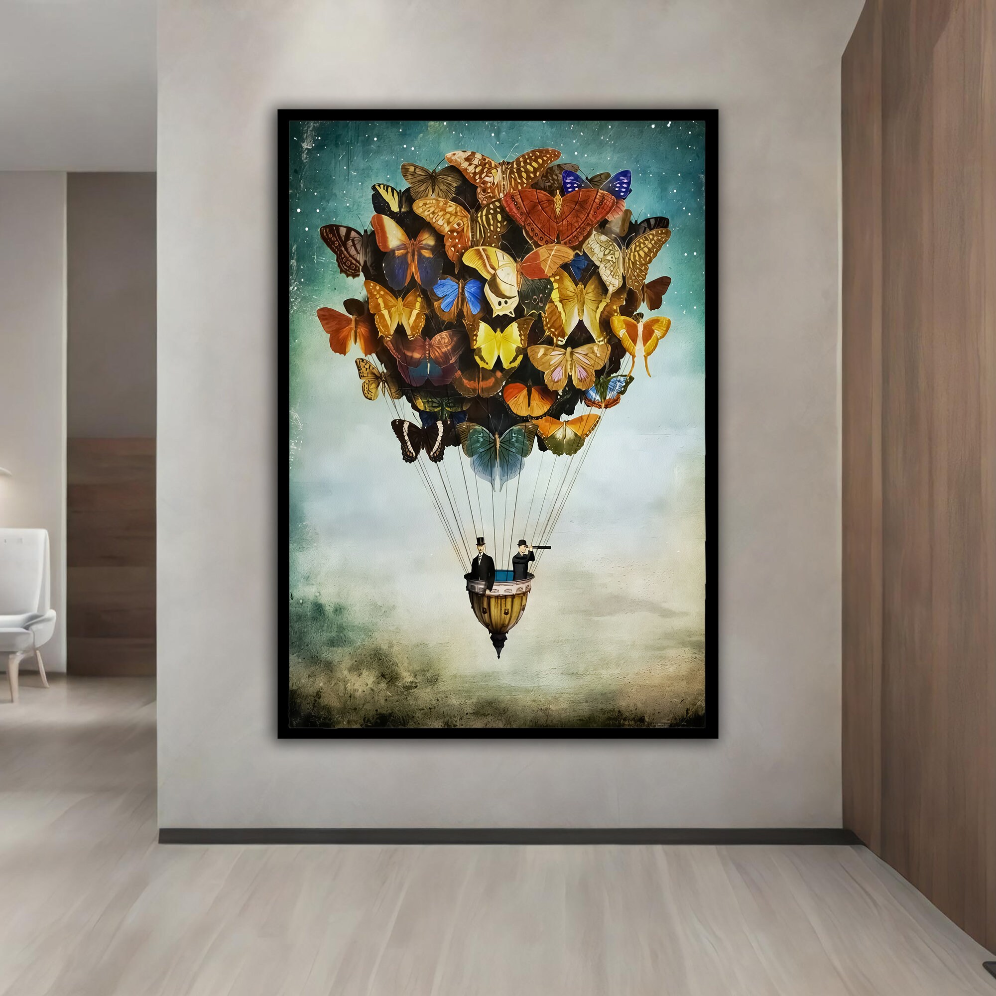 Flying Butterflies Canvas Painting, Air Balloon Canvas Print, Balloon ...