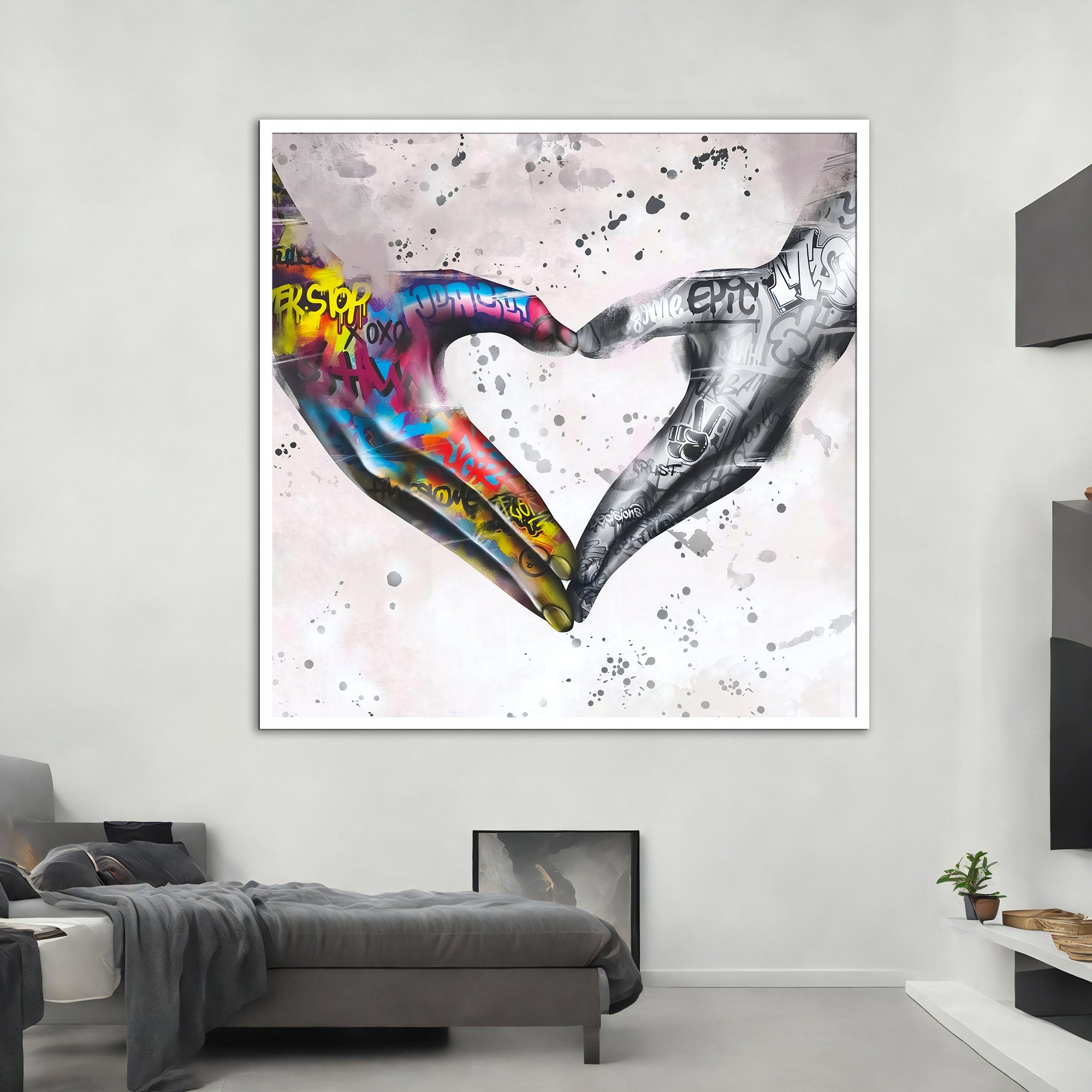 Graffiti Heart Sign Hands Canvas Banksy Wall Art Graffiti - Etsy