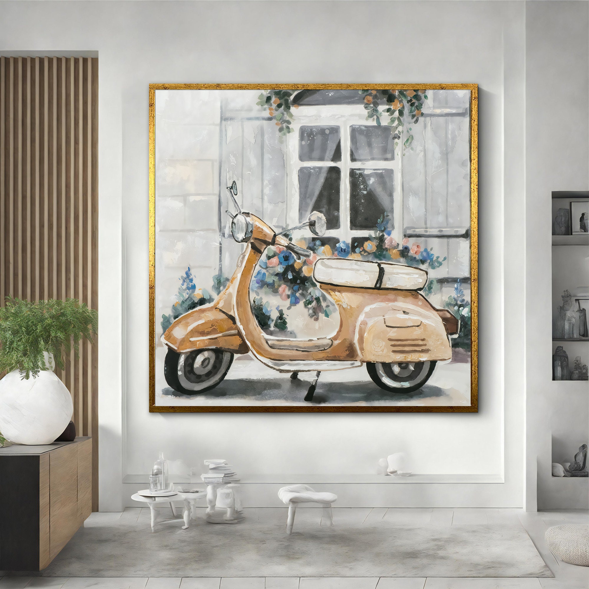 Brown Vintage Vespa Scooter Window Front Motorcycle Modern Design Home ...