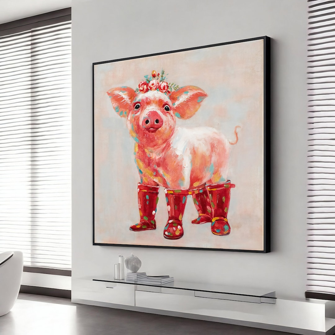Pig Print Cuddly Pig Painting Print Pink Little Piglet Piggy Farm ...