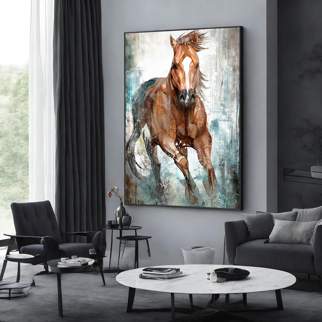 Abstract Horses Painting on Canvas, Large Original Horse Canvas Wall ...