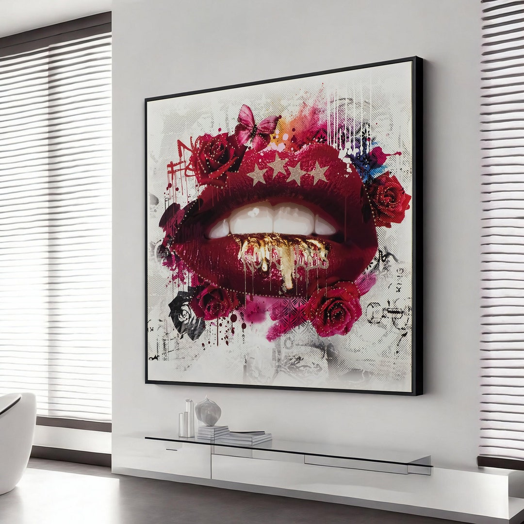 Graffiti Lip Canvas, Pop Art Lip Painting, Artistic Lip Art, Red Lip ...
