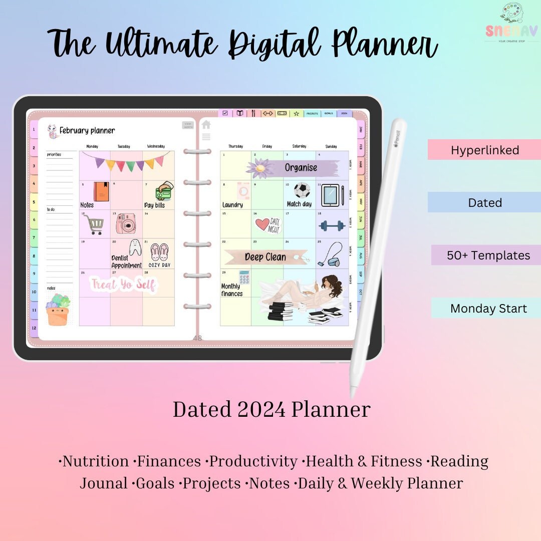 Digital Planner 2024 Rainbow Planner Digital Planner Dated, Monthly ...