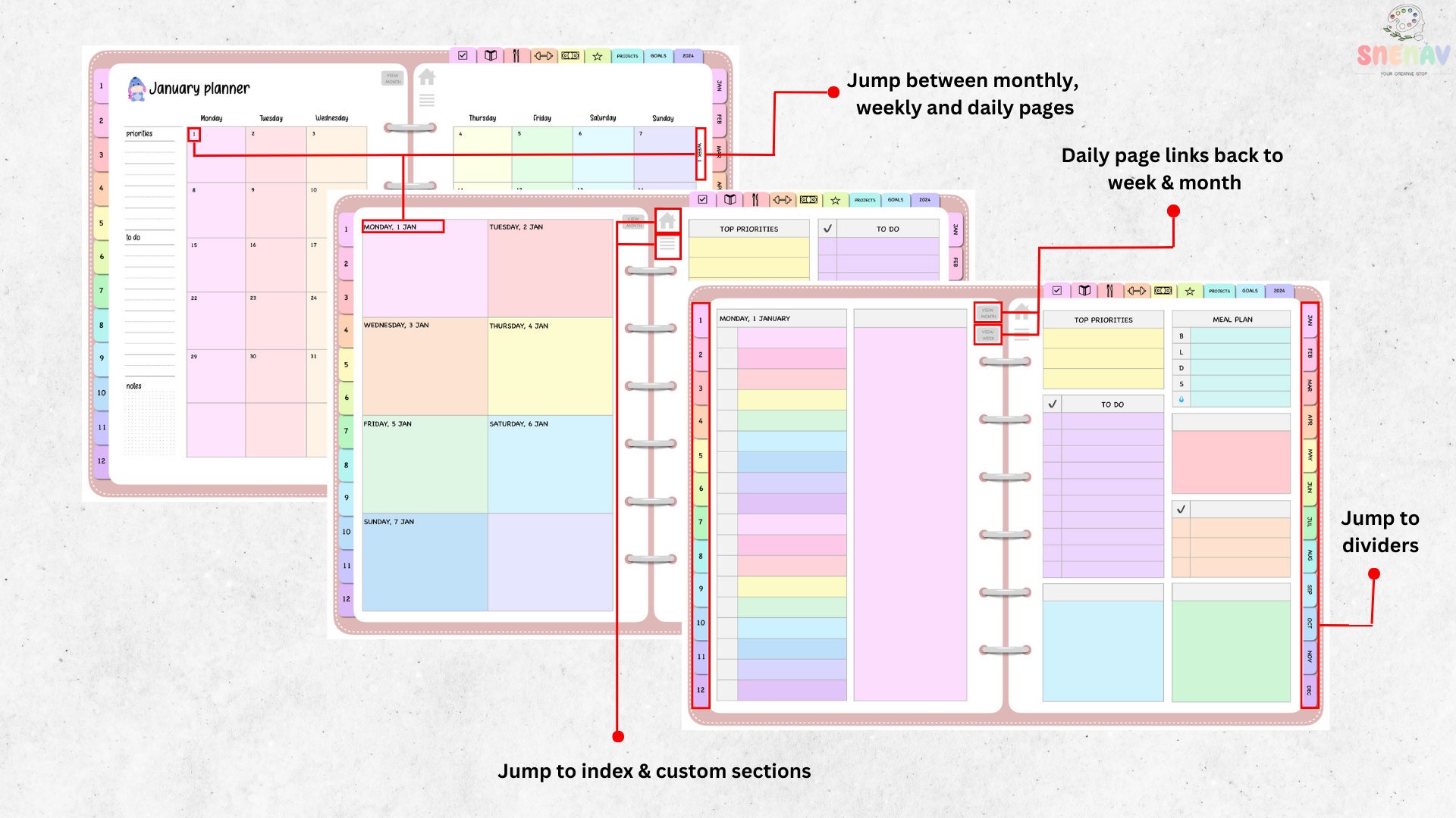 Digital Planner 2024 Rainbow Planner Digital Planner Dated, Monthly ...