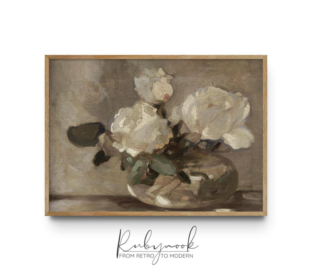 Neutral Floral Still Life Printable Wall Art for Bedroom Vintage White ...
