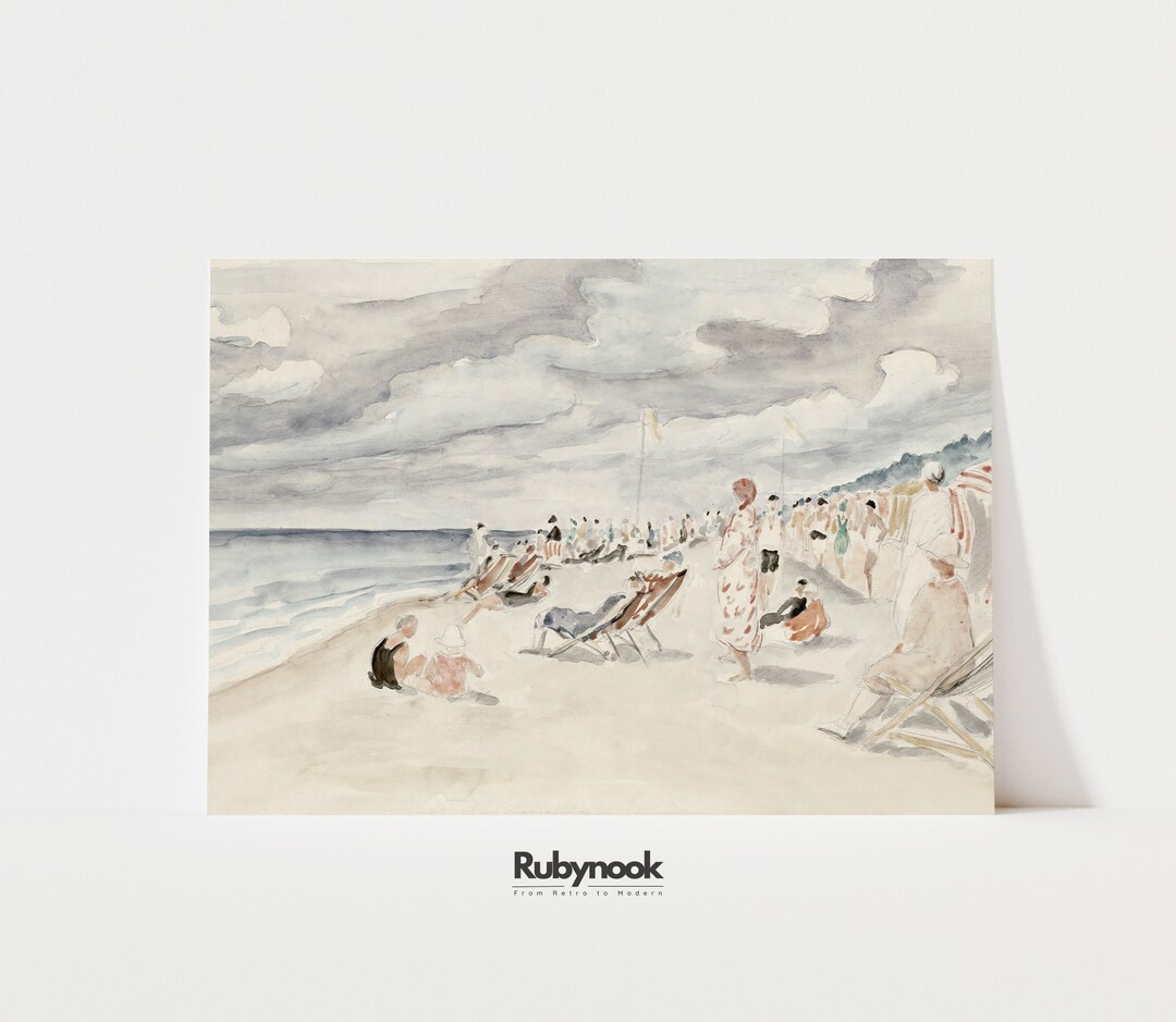 PRINTABLE Beachside Leisure Watercolor, Vintage Beach Day Painting ...