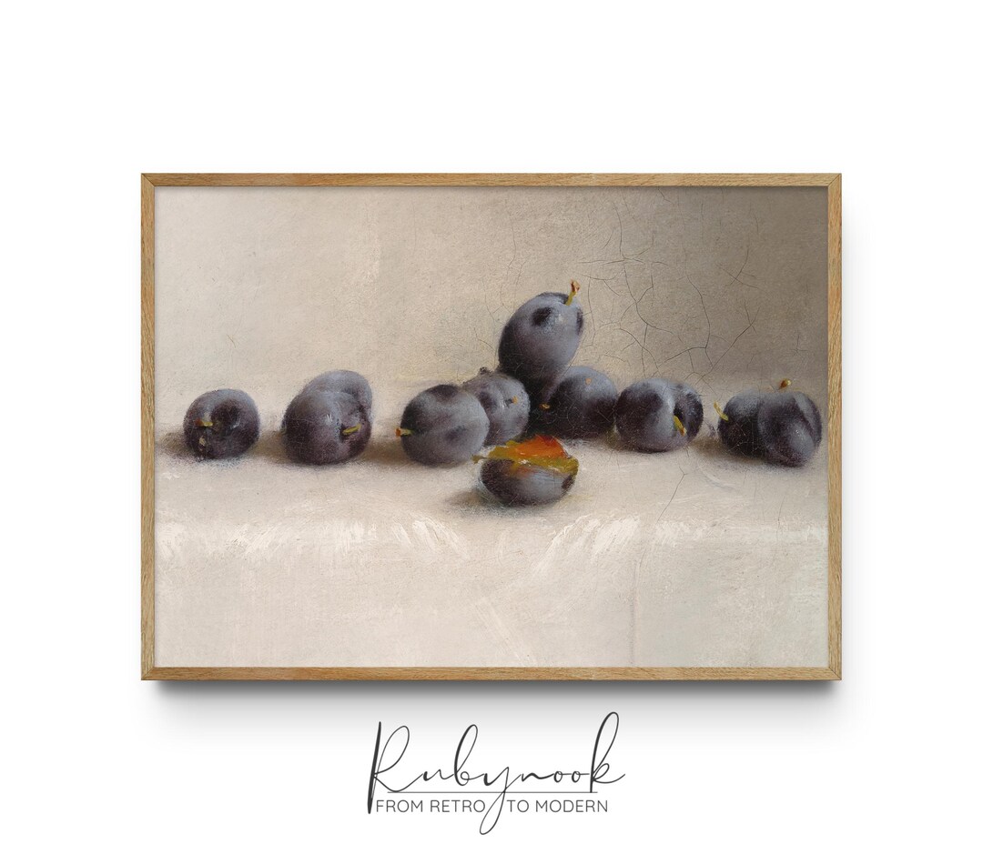 Vintage Plum Still Life Printable Dark Fruit Wall Art Moody Kitchen ...