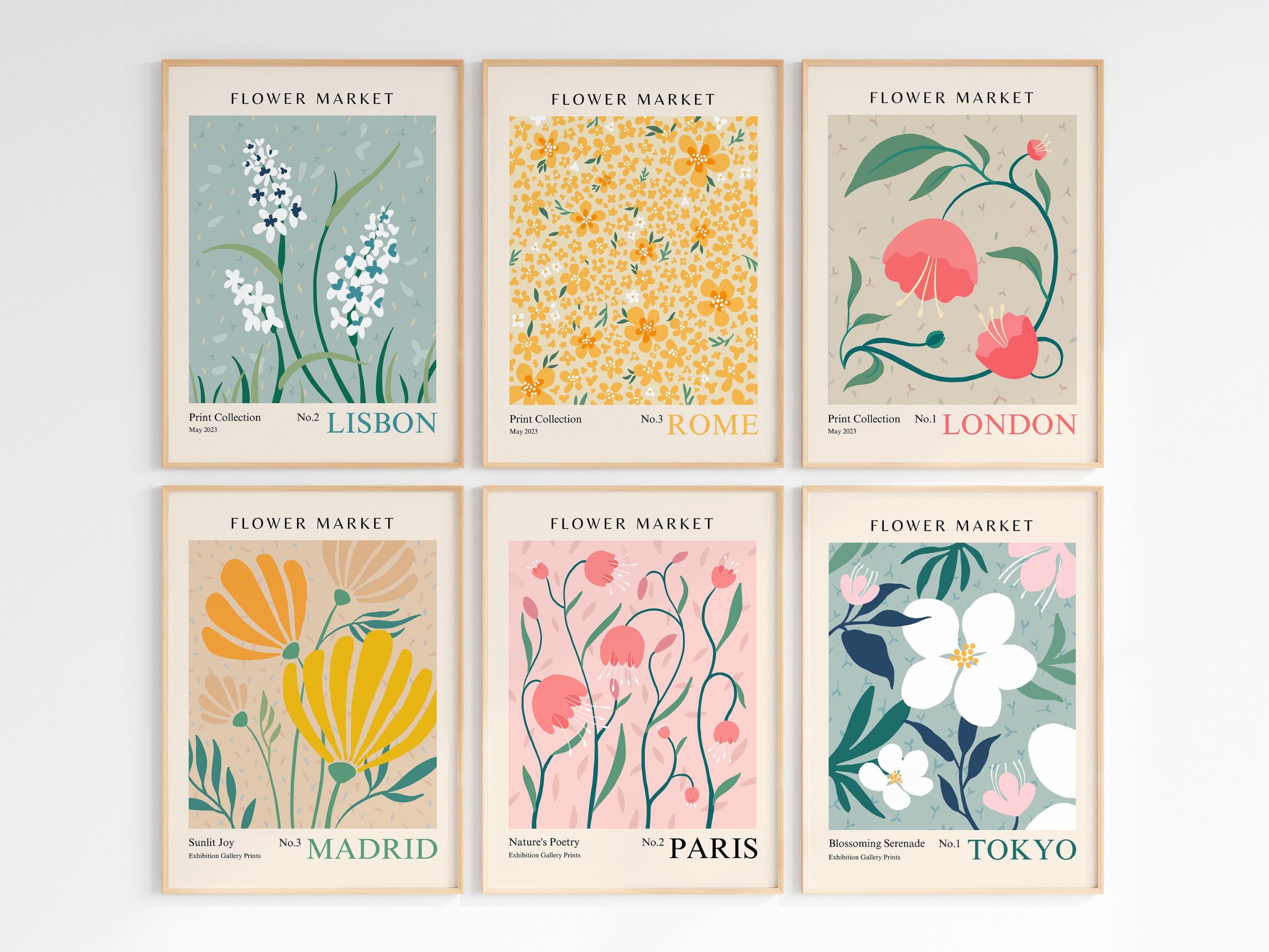 Wall Art Flower Market Printable Set Botanical Poster Bundle Modern ...
