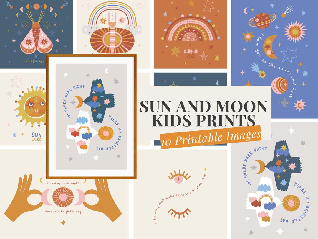 Sun and Moon Kids Prints | 10 Printable Wall Art Images for Nursery and ...