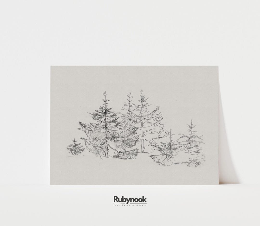 PRINTABLE Minimalist Evergreen Tree Sketch Art Rustic Forest-inspired ...