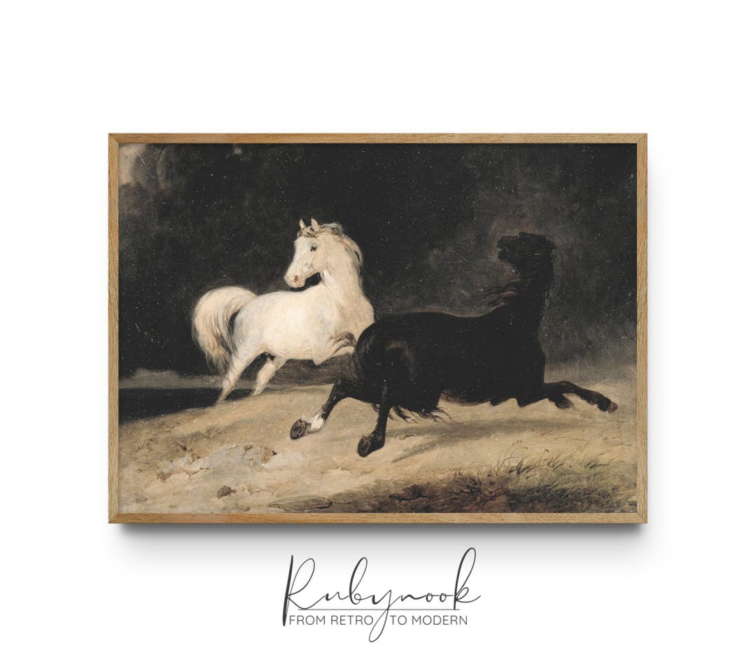 Horse Wall Art Printable Vintage Dramatic Horses Painting for Rustic ...