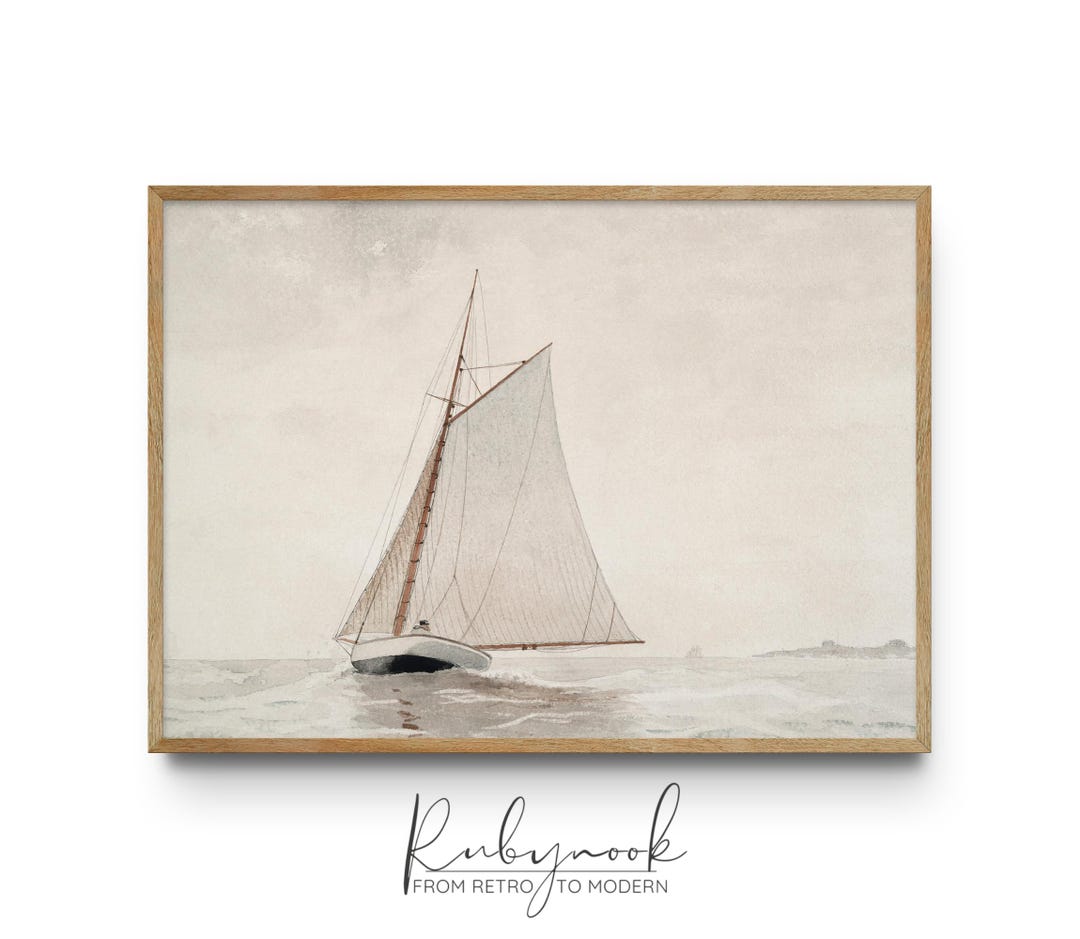 Wall Art Printable Neutral Sailing Boat Painting Minimal Coastal ...