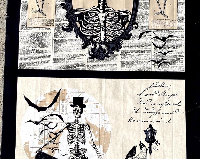 Halloween Fabric Panel - Skeleton Theme - Quilt Starter - FREE Ship ...