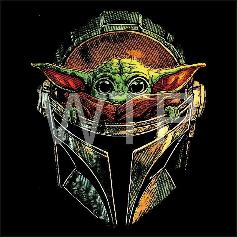 Baby Yoda In Mandalorian Helmet Image Green Baby Space Etsy