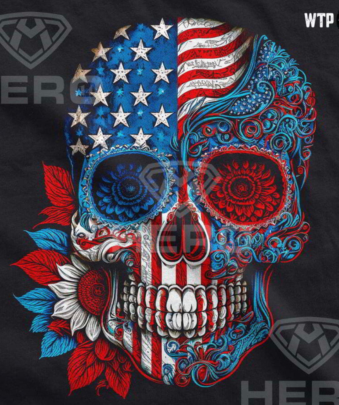 Patriotic Red White Blue Skull Face Shirt Download Skeleton Head in USA ...