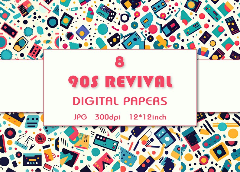 90s Revival Pattern, Digital Papers, Retro-inspired Designs, Nostalgic ...