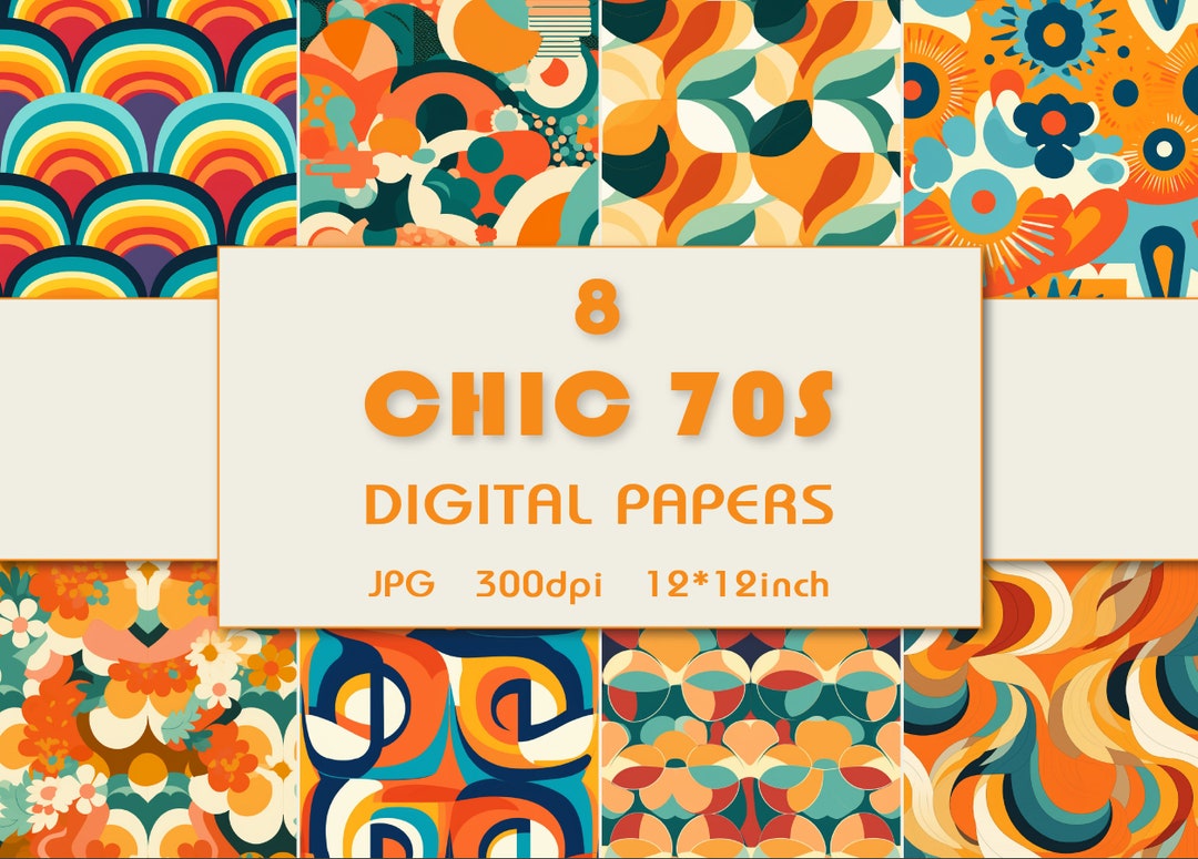 Chic 70s Digital Papers, Retro Style Seamless Patterns, Seventies ...