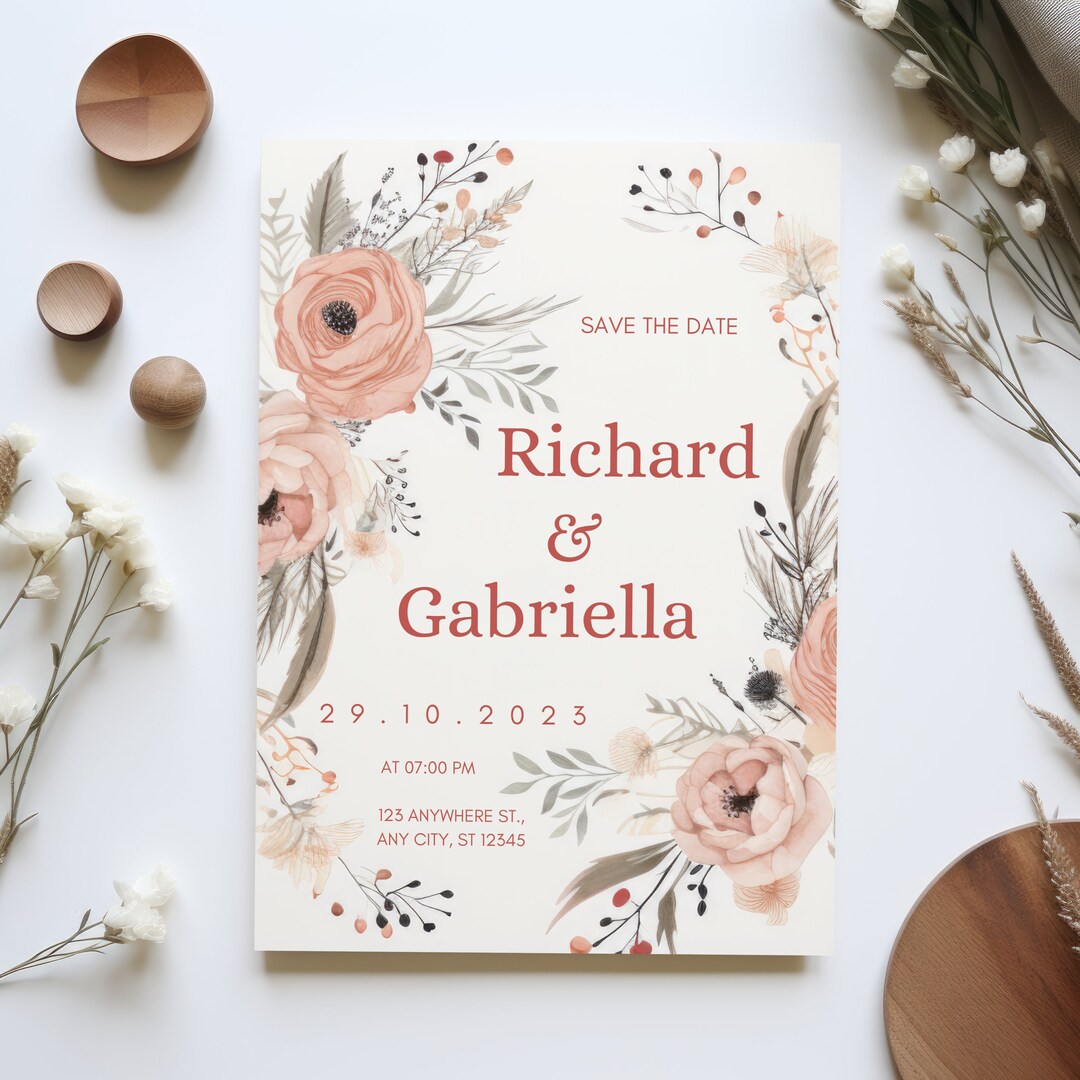 Bohemian Wedding Invitation Design Canva Editable - Etsy