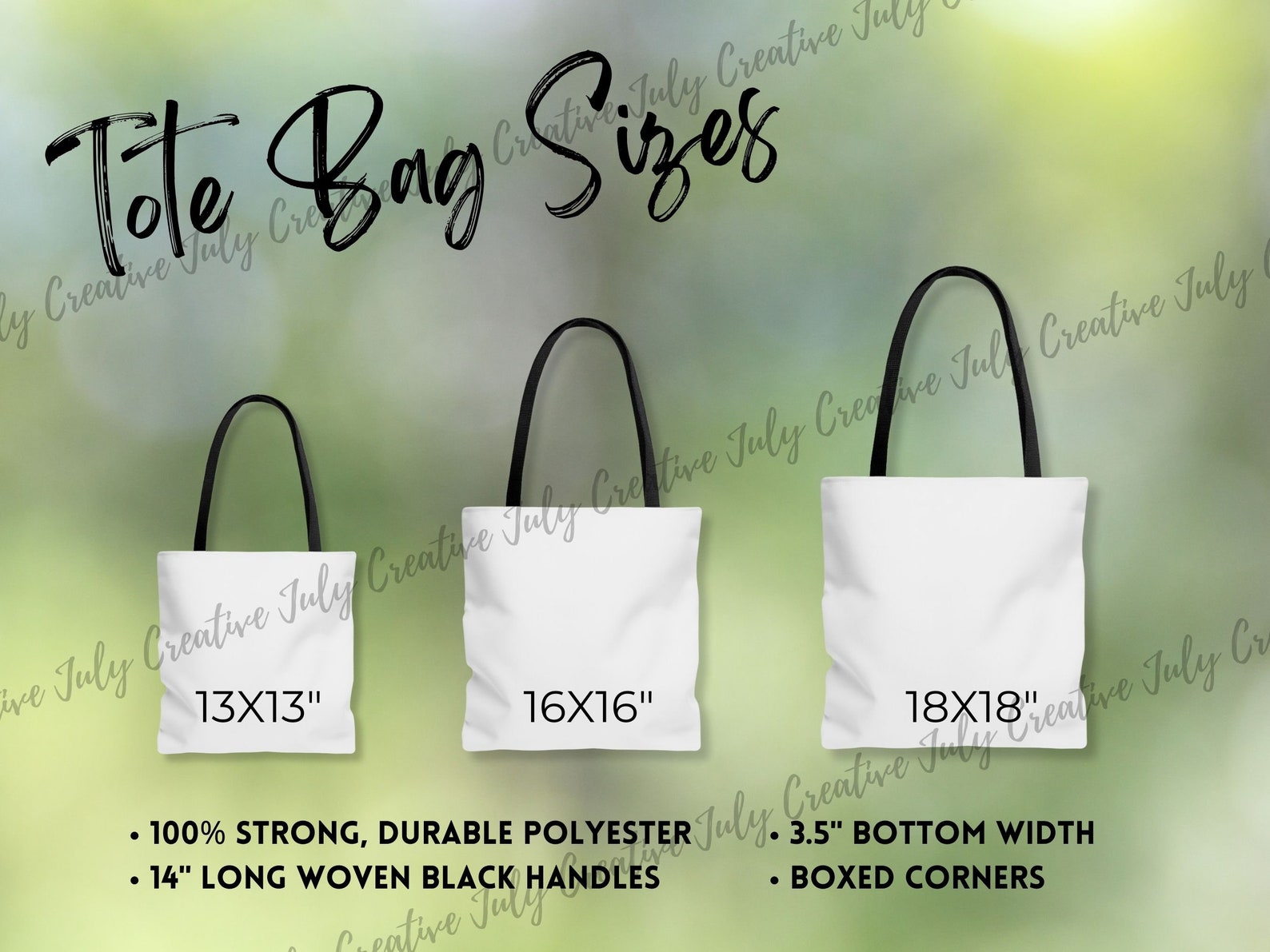 AOP Tote Bag Size Chart, White Tote Bag Size Chart, AOP Canvas Tote Bag Mockup, Tote Bag Size ...